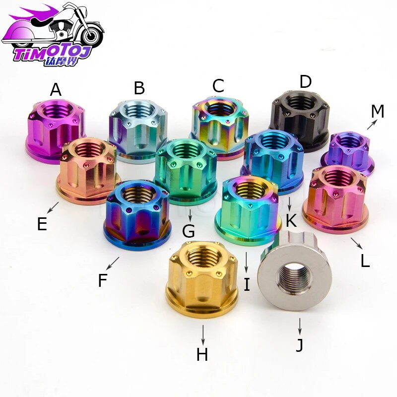 Титановые гайки TMJ M5 M6 M8 M10 M12 M14 M16 M18 M20 (2 шт.) M10 P1.25, F Burnt blue