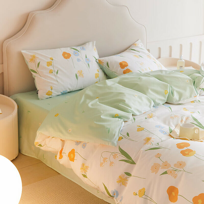Duoxiai Pure Cotton Duvet Cover Single Piece, Fresh Floral Print All-Cotton Bedding, for 1.8-Meter Bed, 229*230cm