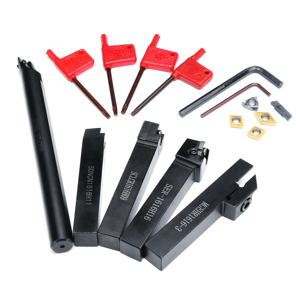 Полезные инструменты 5 шт. 16 мм хвостовик токарного станка держатель токарного инструмента расточная оправка набор инструментов с ЧПУ с твердосплавными пластинами и ключами