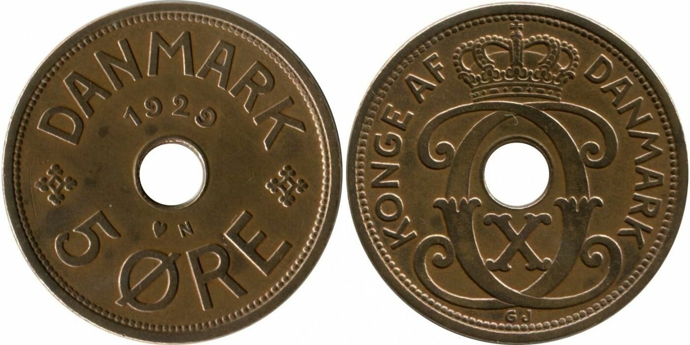 Дания 5 эре, 1927-1940 Король Кристиан X XF