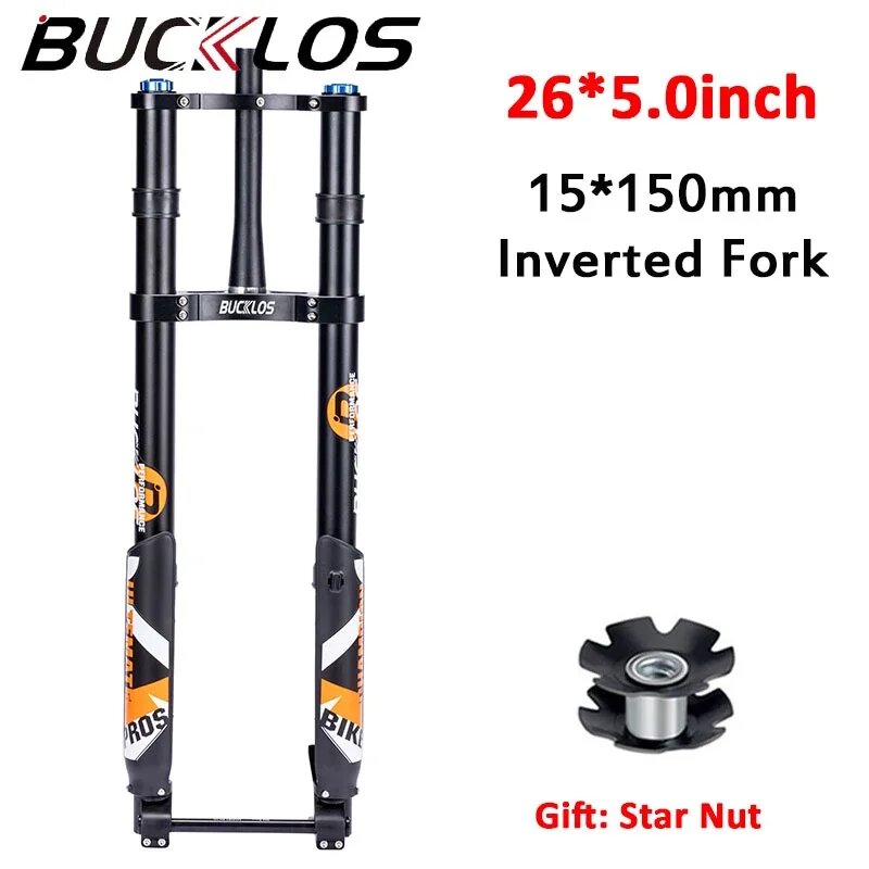 BUCKLOS Вилка перевернутая 26*5.0" 15*150mm, Double-26inch