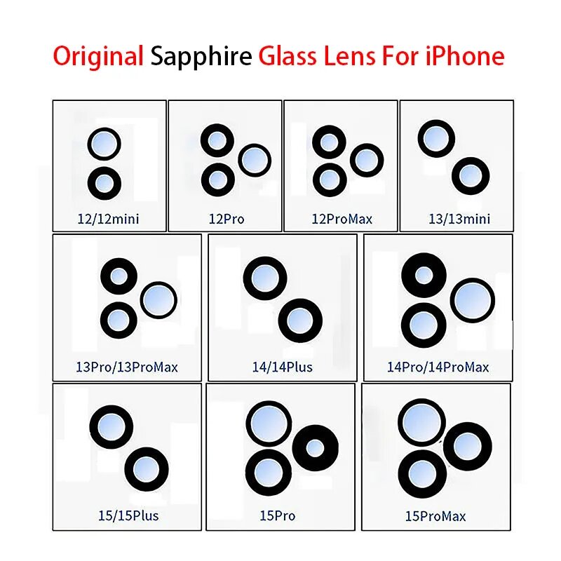 1 комплект оригинальных сапфировых стеклянных линз для задней камеры для iPhone X XR Xs 11 12 13 Pro max Мини-наборы для замены с инструментами для клеевой ленты 3M For iPhone 13 ProMax