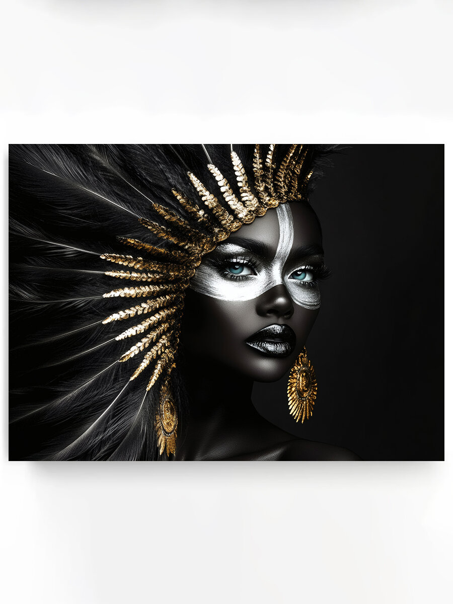 Картина на стену для интерьера - "Африканская женщина в золоте, лицо негритянки", 30х40 см.