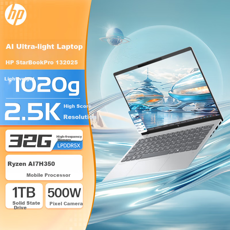 Ноутбук HP HP StarBook Pro 13 Thin and Light Office Laptop (Ryzen AI 7 H 350 32G 1T 2.5K Backlit Keyboard) Silver