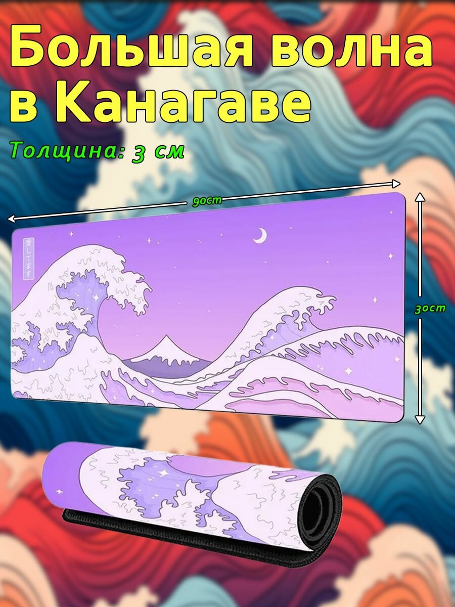 Коврик для мыши MousePad_Wave, размер XXXL, цвета белый и розовый.