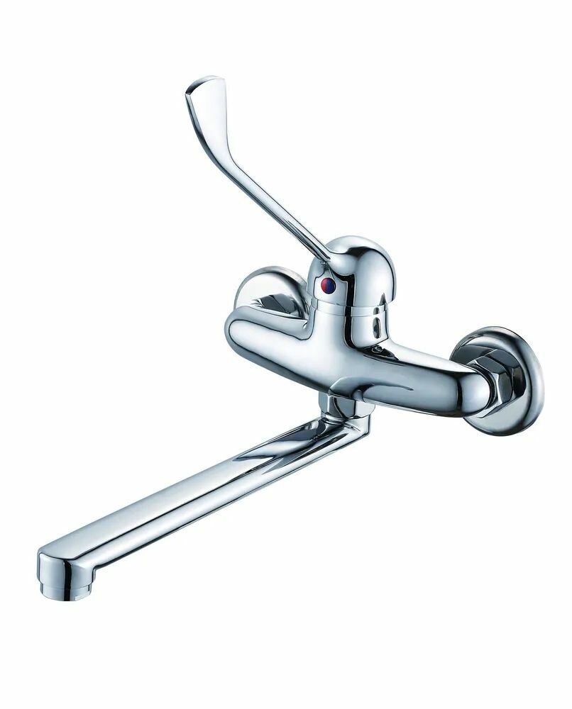 Смеситель для раковины настенный Эверест B46-37 с хирургической ручкой, картридж 35 мм, хром
