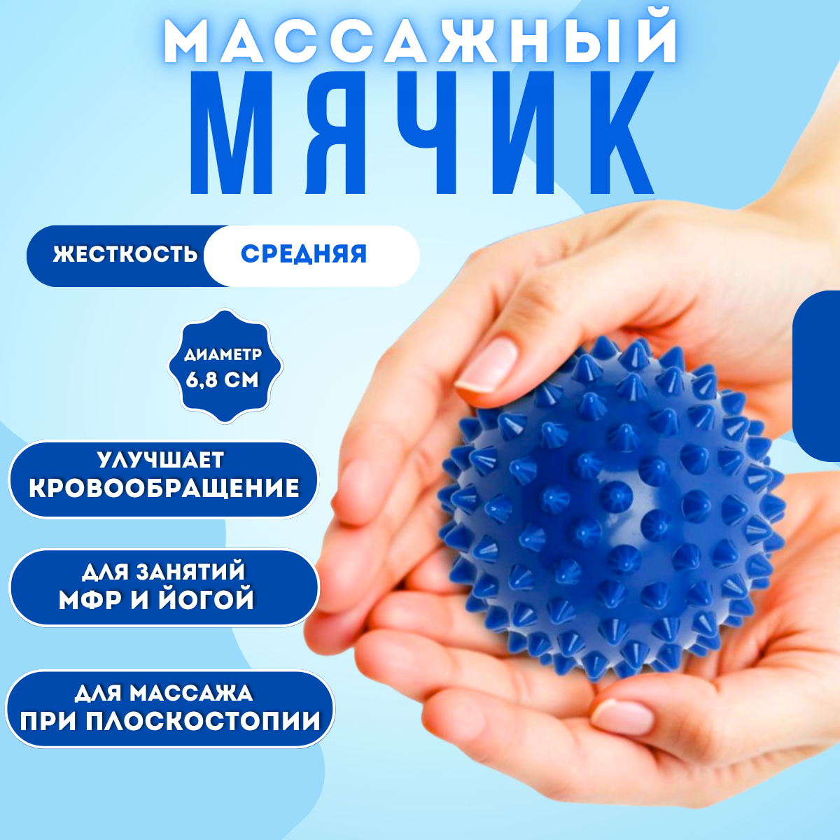 Массажный мяч спортивный, с эффектом доски садху. Для всей семьи. Расслабляющий для спорта и профилактики. 6,8 см. 1шт