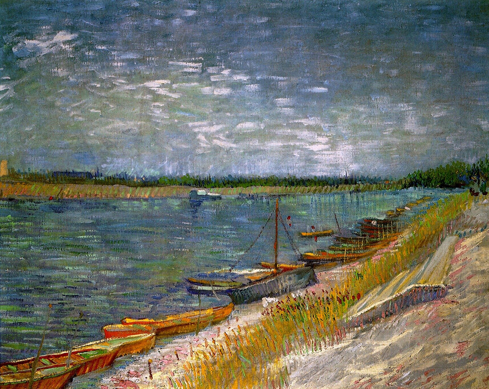 Картина Винсент Ван Гога Вид на реку с весельными лодками 60х48 см
