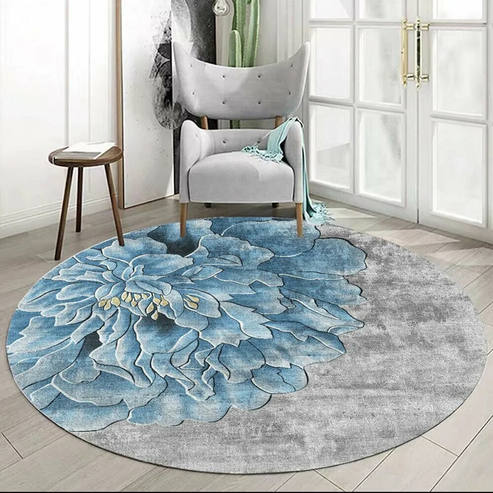 Ковер "Голубой цветок", безворсовый, современный рисунок, 2x2 м, противоскользящая основа