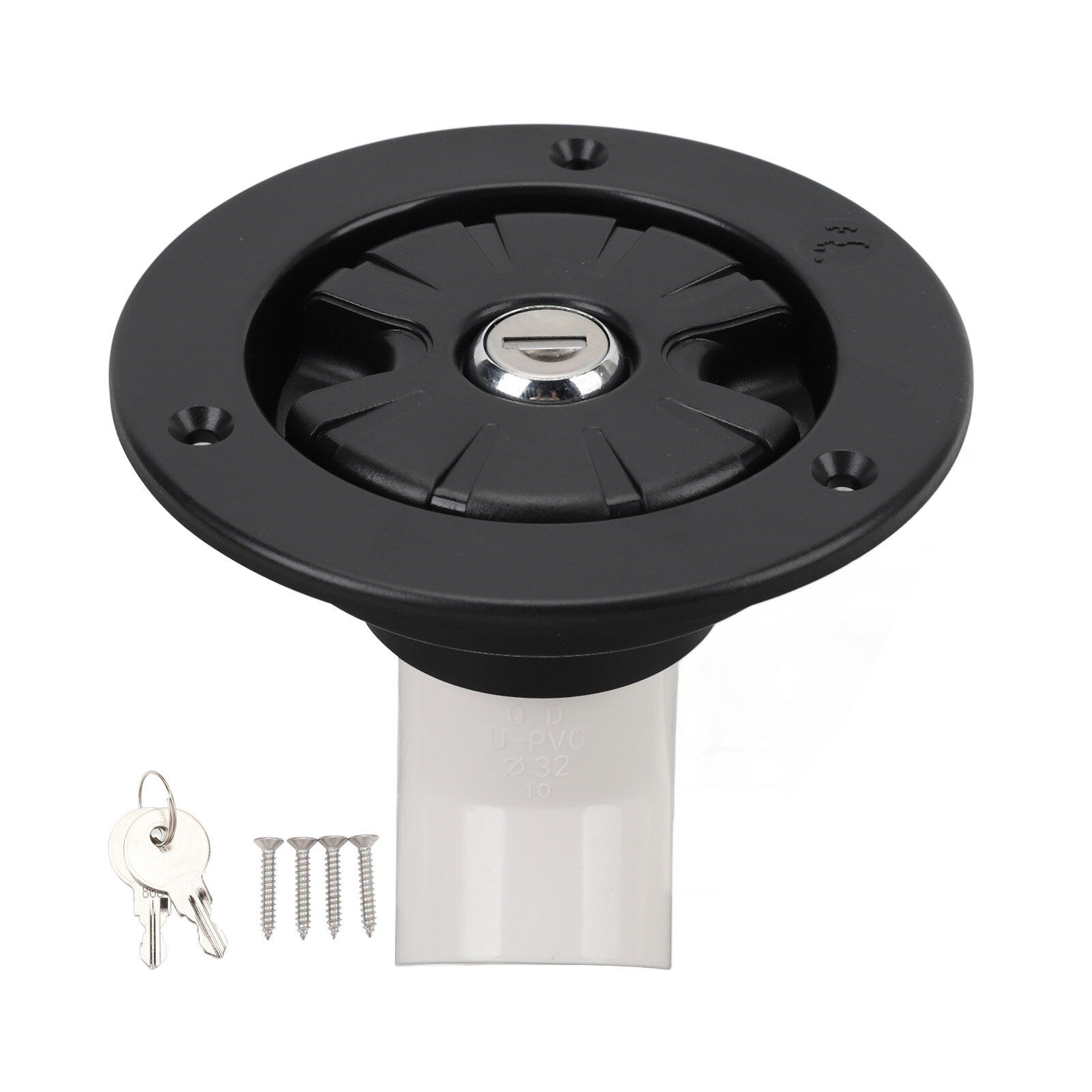 78-мм самотечный входной патрубок для воды в автодоме, запираемый, из нержавеющей стали, пыле- и герметичный, с люком для заправки бака.