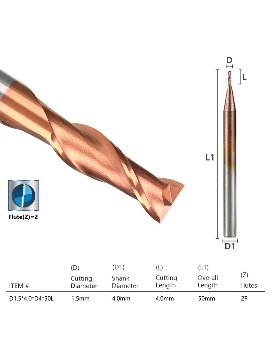 Фреза по металлу концевая 4 мм твердосплавная 1,5x4x4x50 мм