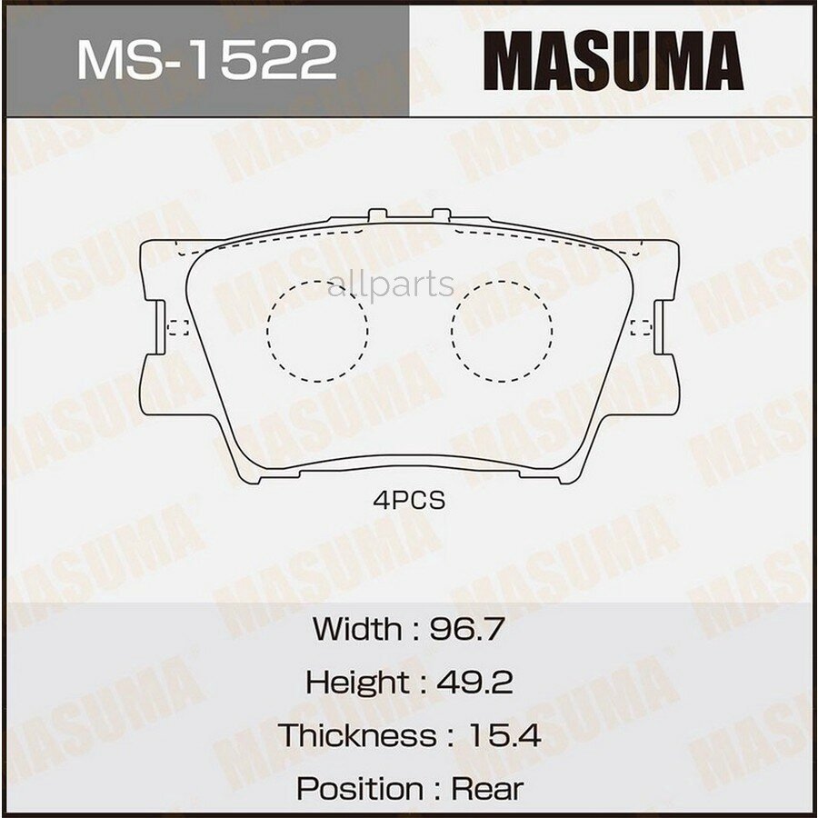MASUMA MS-1522 Колодки задние DAIHATSU ALTIS MASUMA MS-1522