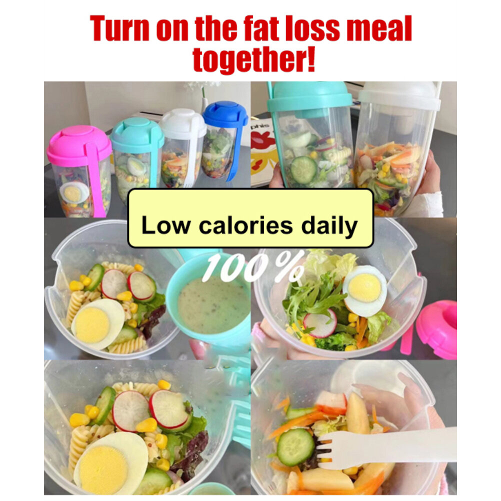 Контейнер для свежего салата, сервировочная чашка с контейнером для заправки, вилка, портативная пластиковая бутылка для хранения еды для пикника, обеда