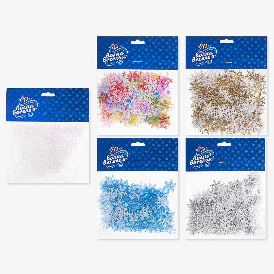 Новогоднее украшение Волна веселья декоративное, снежинки, фетр, 2 см, серебро, 300 шт