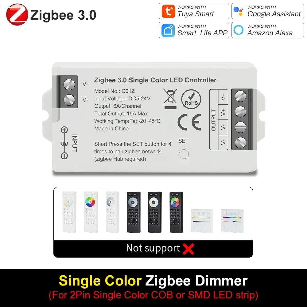 Cooleeon умный светодиодный диммер Tuya Wi-Fi Zigbee Белый, Zigbee 1Color Dimmer