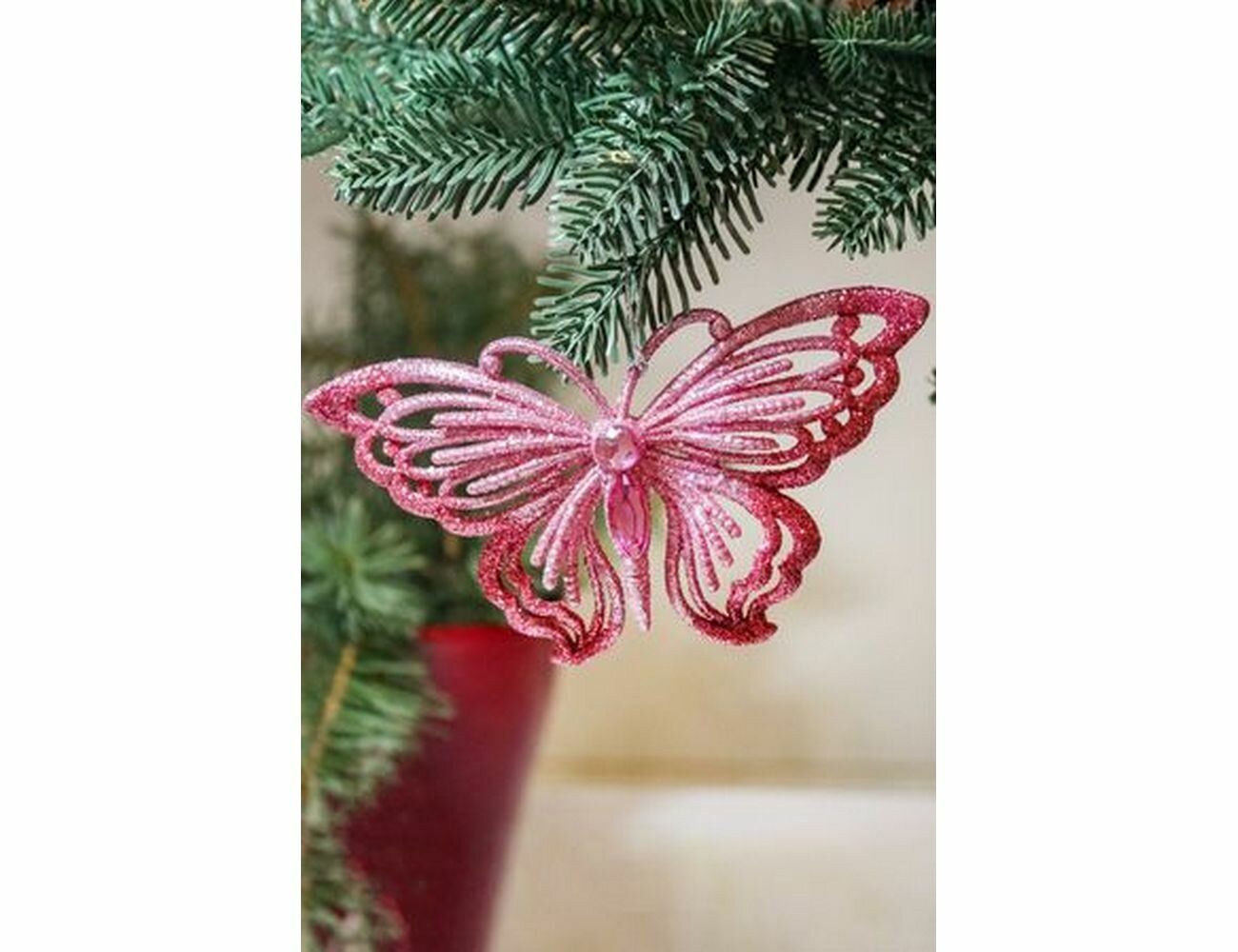 Ёлочное украшение кружевная бабочка - Адмирал, розовая, 13 см, Forest Market 171126-2