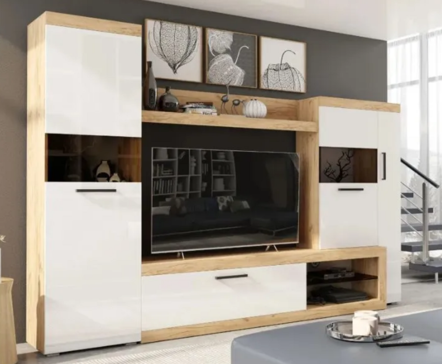 Гостиная Эра Бастон Дуб Вотан/Белый гладкий, ш280,5*в200*г40 см