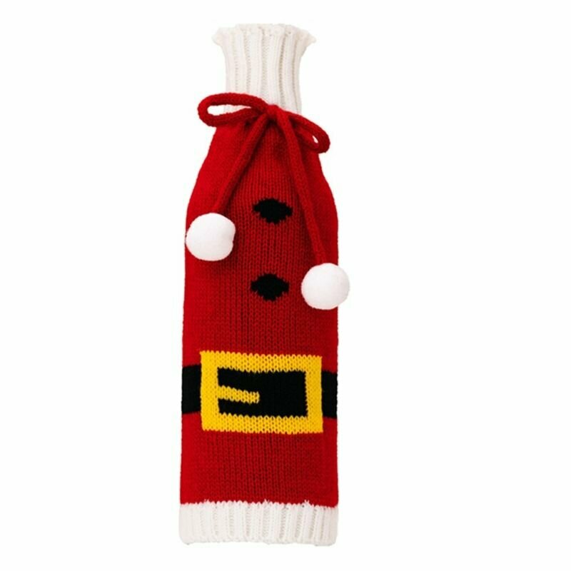 Вязаный двухцветный чехол на бутылку (1 шт.), с поясом