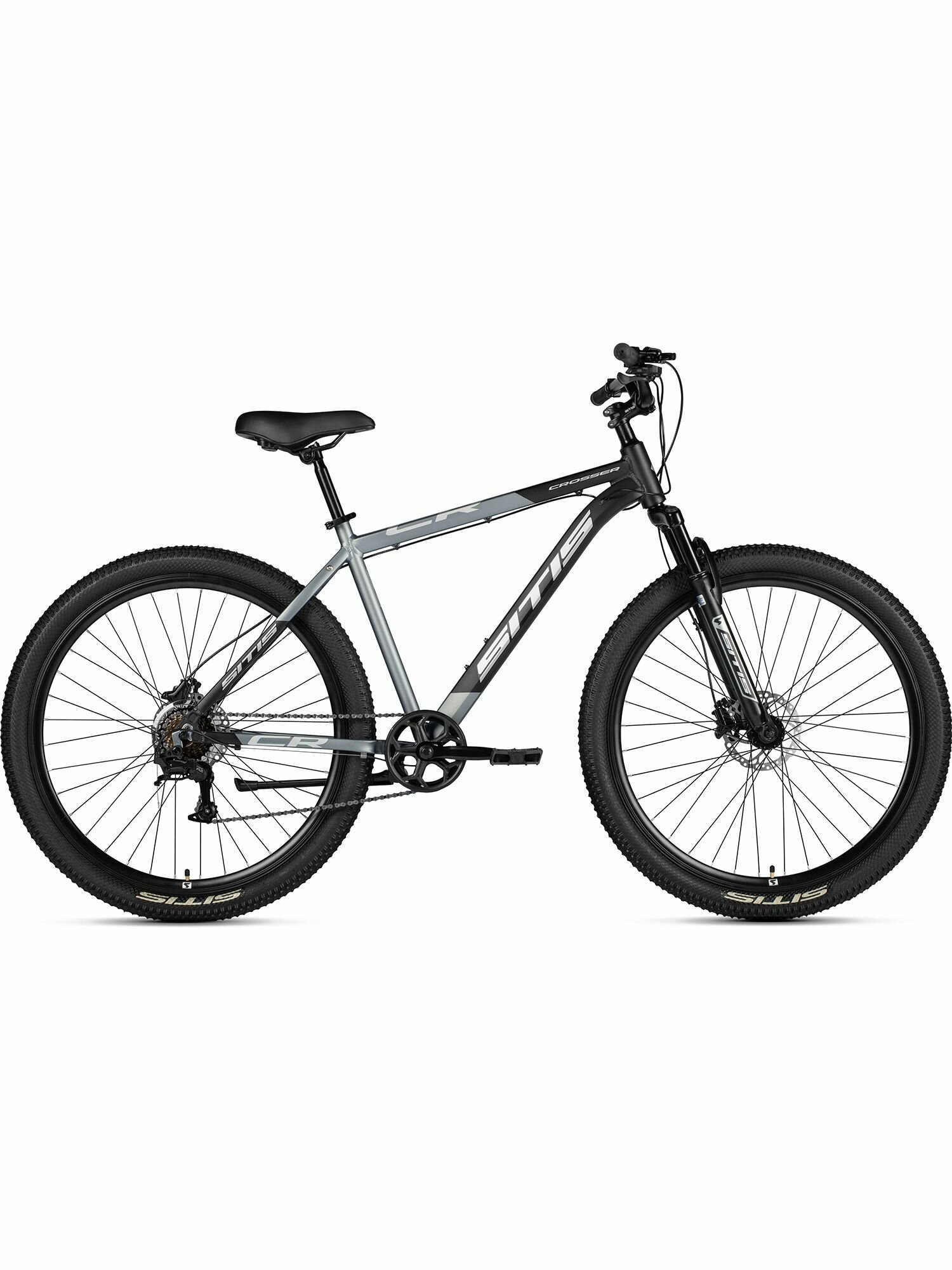 Велосипед горный SITIS CROSSER SCRHD 9.0 29 (2025) Black-Grey для взрослых на рост 180-190 см, алюминиевая рама 19", дисковые гидравлические тормоза, амортизационная вилка