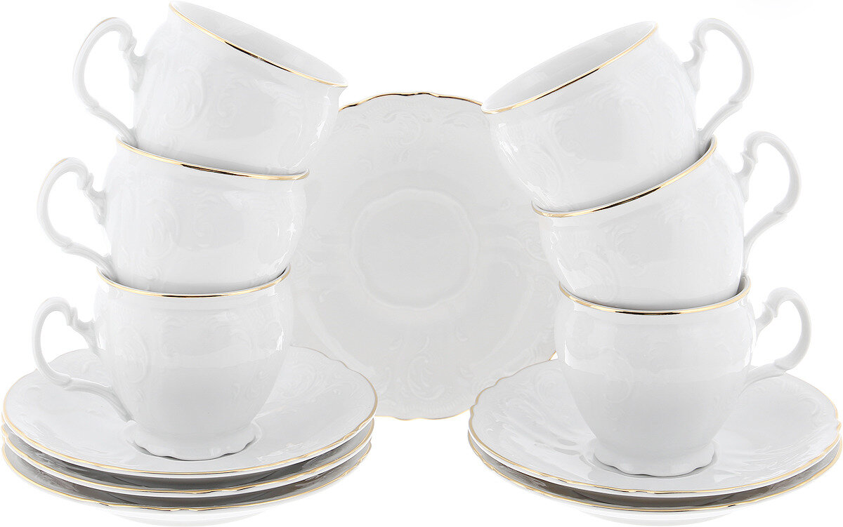 Чашка 240 мл с блюдцем 160 мм высокая; "Bernadotte", декор "Отводка золото", (6 пар), Thun/ БТФ0172