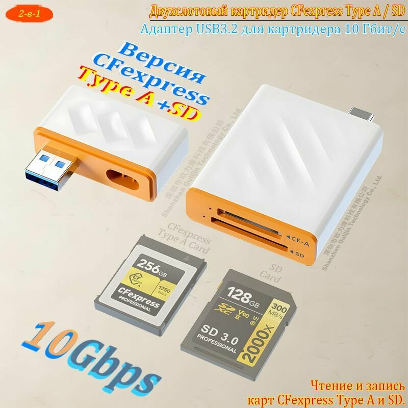Портативный двухслотовый CFexpress Type A и SD-картридер USB 3.2 10 Гбит/с, быстрая передача данных для ноутбуков Mac