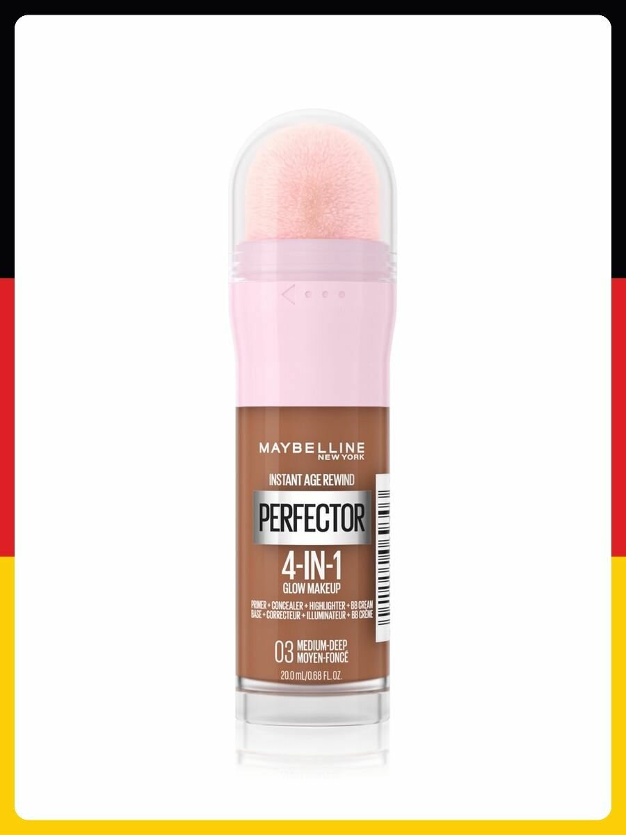 Тональная основа Maybelline New York Instant Age Rewind Perfector 4-in-1 Glow 03 Medium-Deep, 20 мл