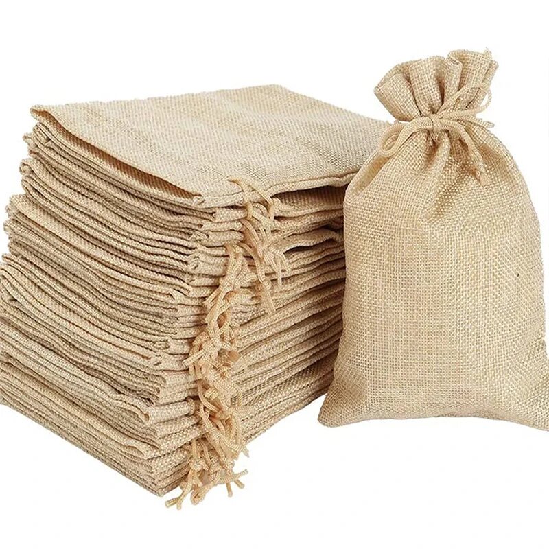 Джутовые мешочки 10x14 см, 10 шт. на шнурке