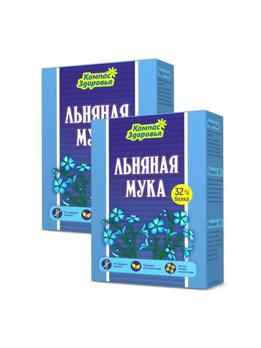 Льняная мука, 2 упаковки по 300 грамм, от производителя Компас Здоровья