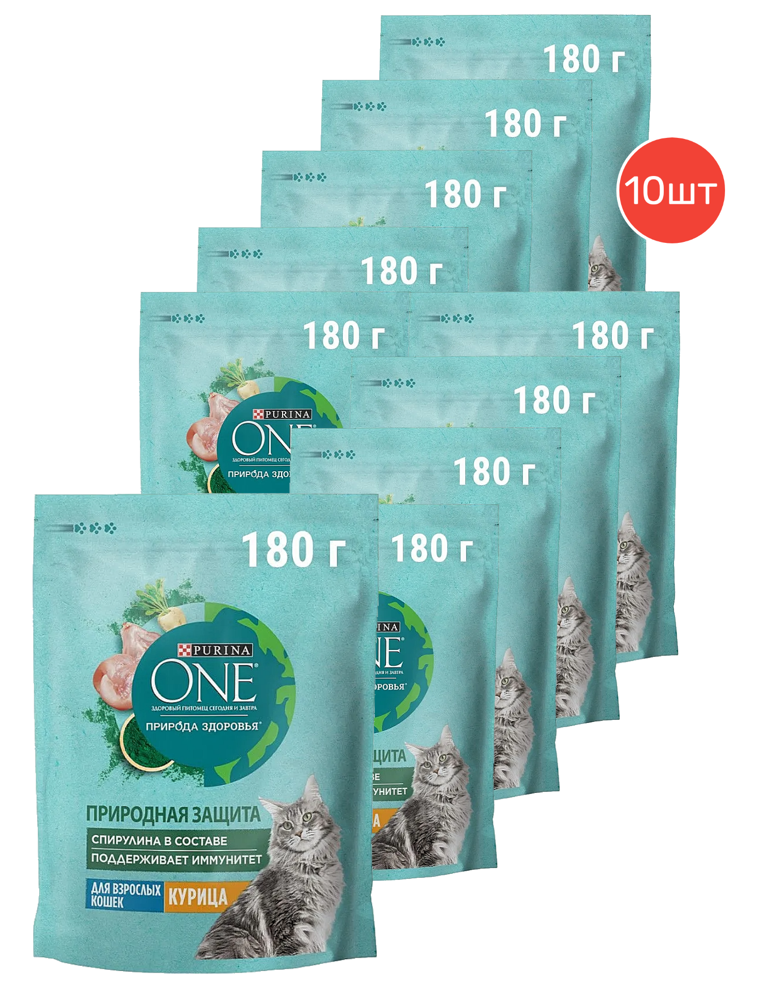 Сухой корм PURINA ONE Природа Здоровья для взрослых кошек с курицей, 180г 10шт