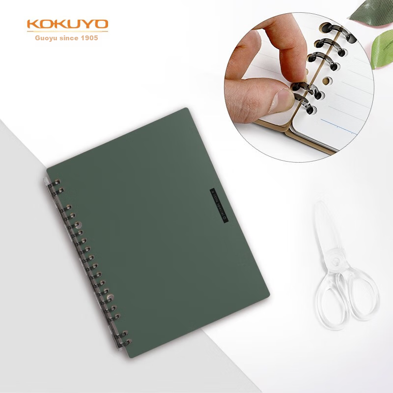KOKUYO Ultra-Thin Portable A5 Loose-Leaf Notebook, 18 Holes, Office Notepad, Replaceable Pages, 20 Sheets, Green, WSG-RUSP52G