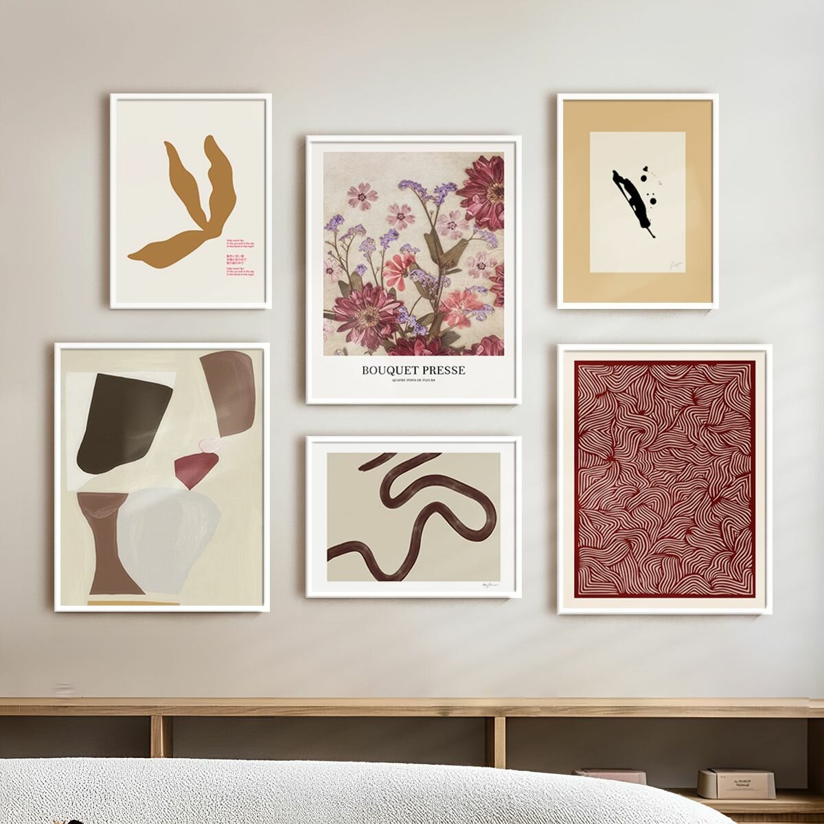 Постеры 6 шт на стену для интерьера "Набор красный и коричневый абстракции"