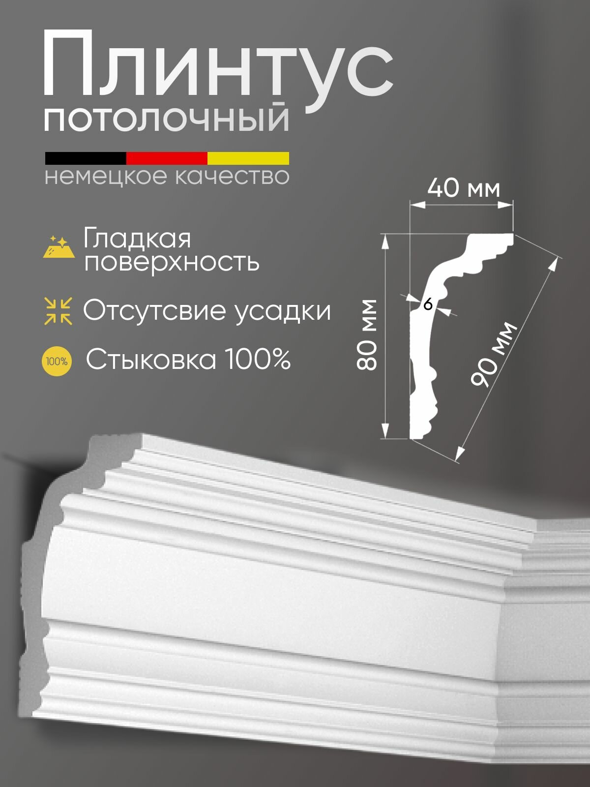 Плинтус потолочный 11 шт GLANZEPOL 200 см пенополистирол влагостойкий GP 132