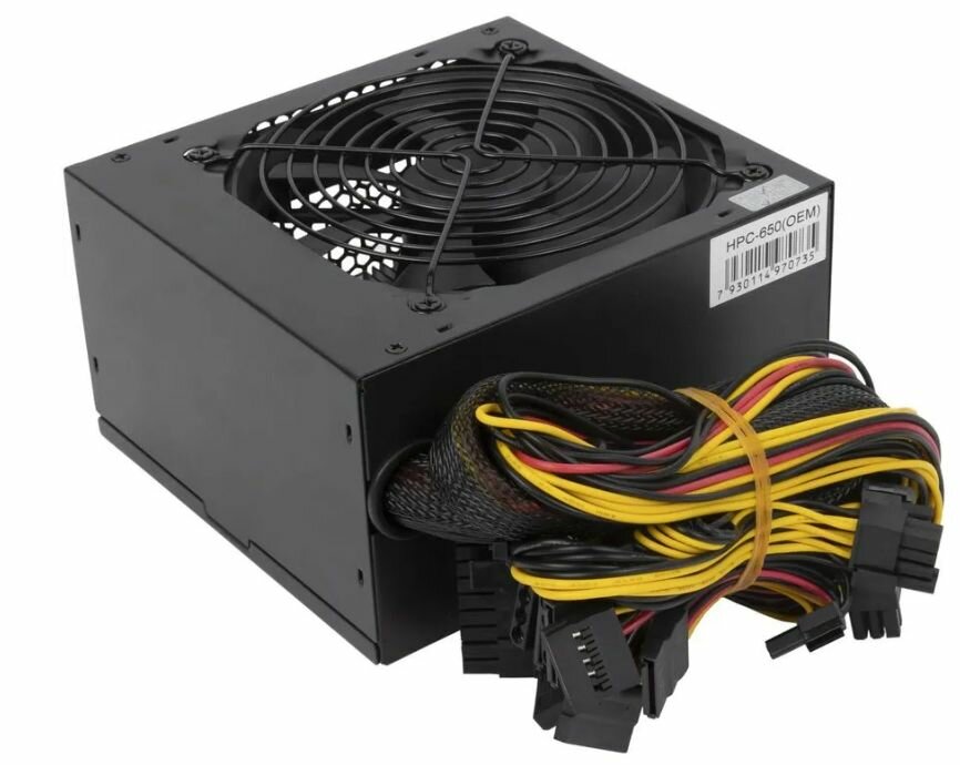 Блок питания HIPER HPC-650 650W (HPC-650) черный - 650 Вт, 80+ Standart, ATX 20+4 пин, 4 pin + 4 pin CPU, 5 SATA, 2 x 6+2 pin PCI-E