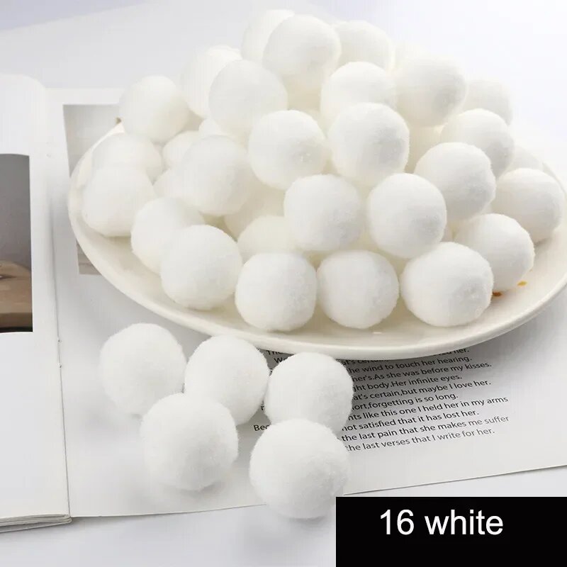 Мини помпоны 8/10/15/20/25/30 мм, 200 шт. Белый, 16 white, 8mm 300pcs
