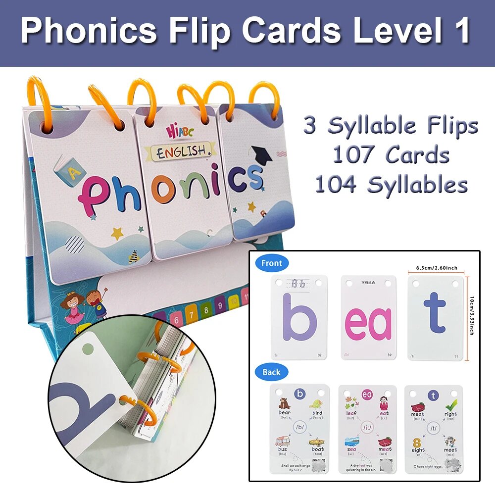 Флеш-карты Phonics Level 1, 107 карт, Цвет: 3 Syllable Flips