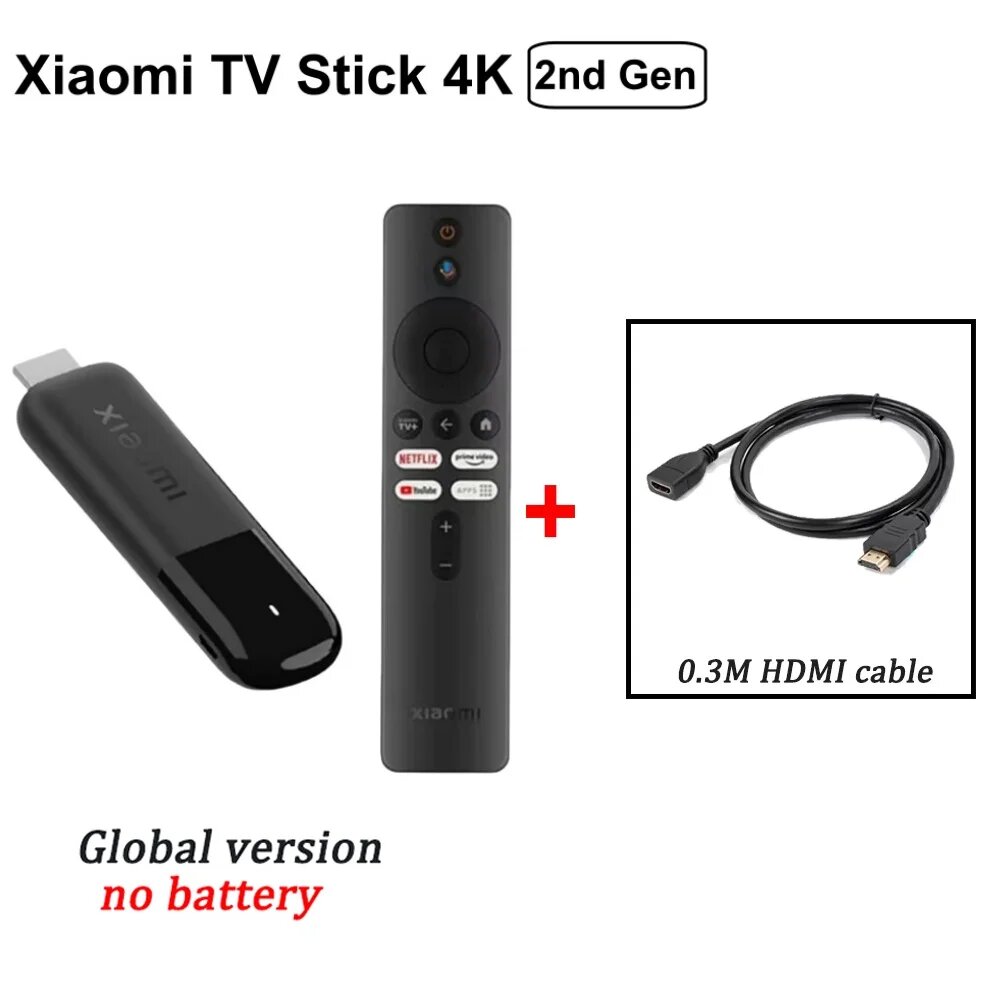 Xiaomi TV Stick 4K 2-го поколения черный Add HDMI Cable