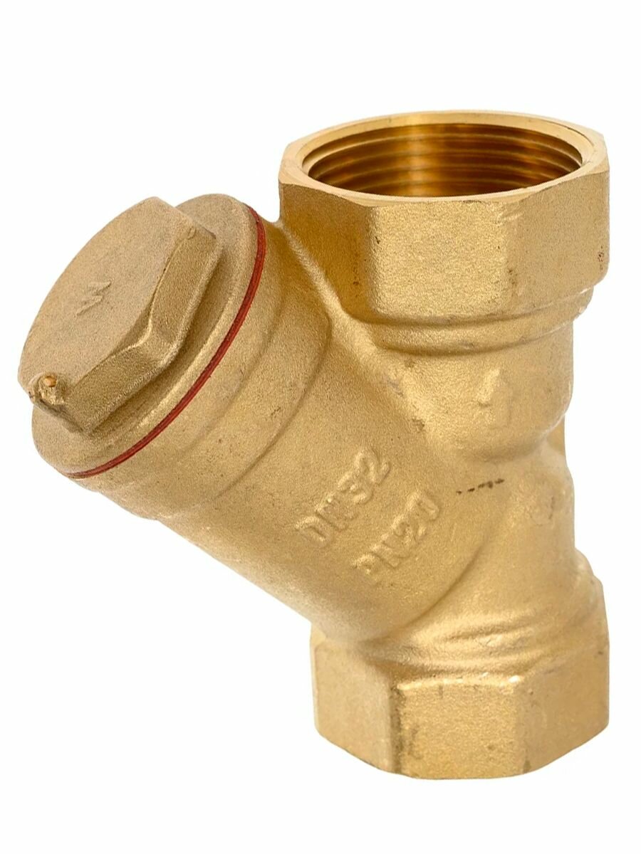 Фильтр косой сетчатый 1 1/4" ВР с сеткой латунный под пломбу / Фильтр грубой очистки воды ДУ32 со сливной пробкой для систем отопления и водоснабжения