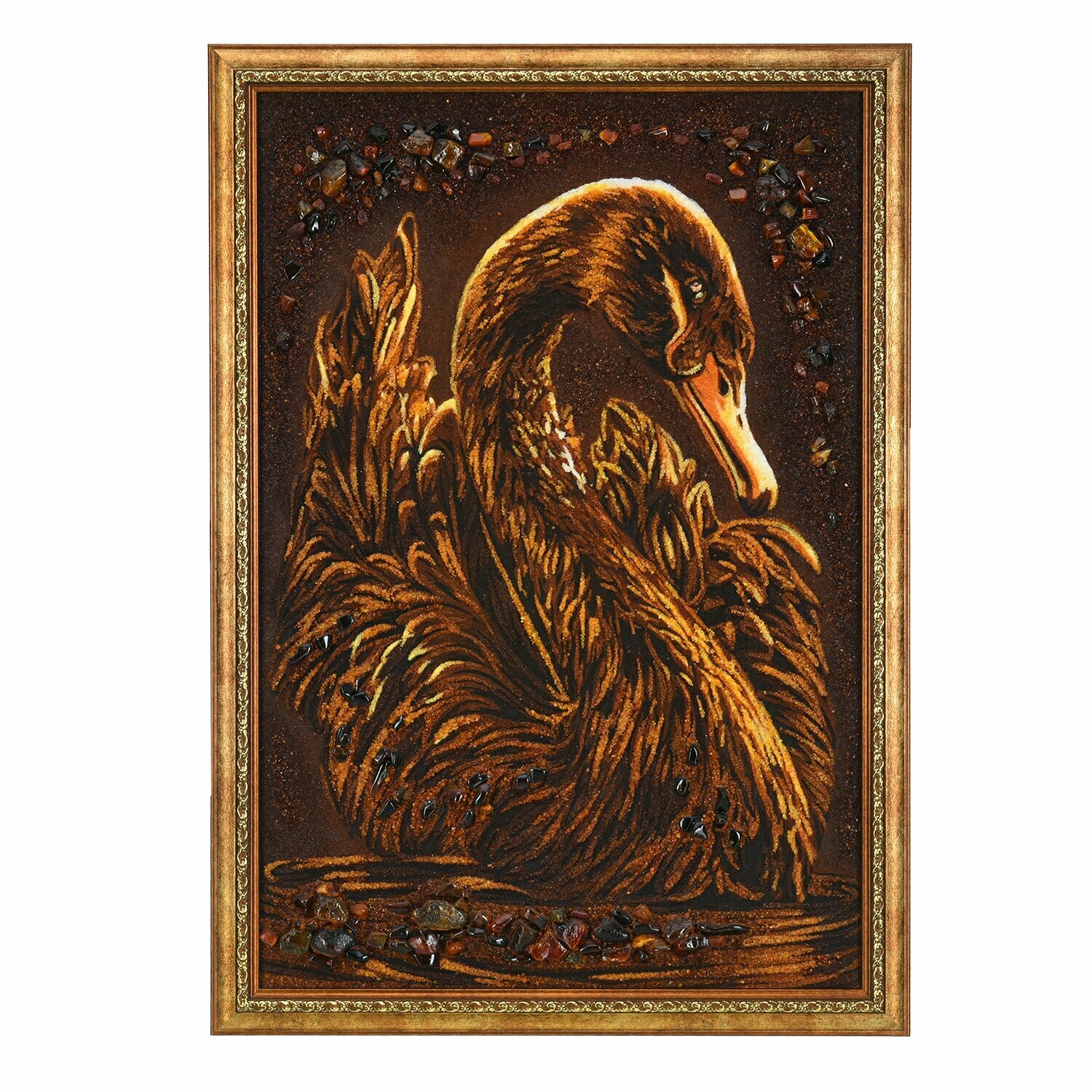 Картина янтарная "Одинокий лебедь" 60х40 см