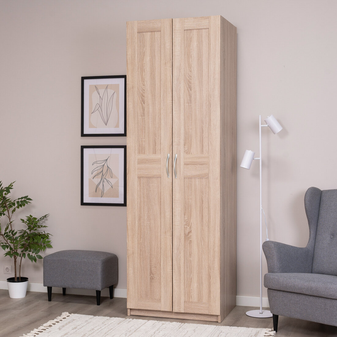 Шкаф ГУД лакк MAKS, 2 распашные двери, ручка-скоба, 75 х 61 х 233 см, дуб сонома