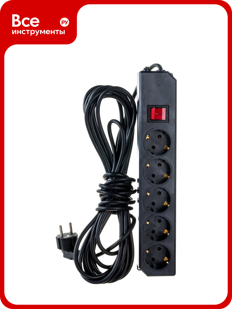 Сетевой фильтр Gigant с заземлением ПВС 3x0,75 5 гнезд 7м 80098, Длина кабеля - 7 метров