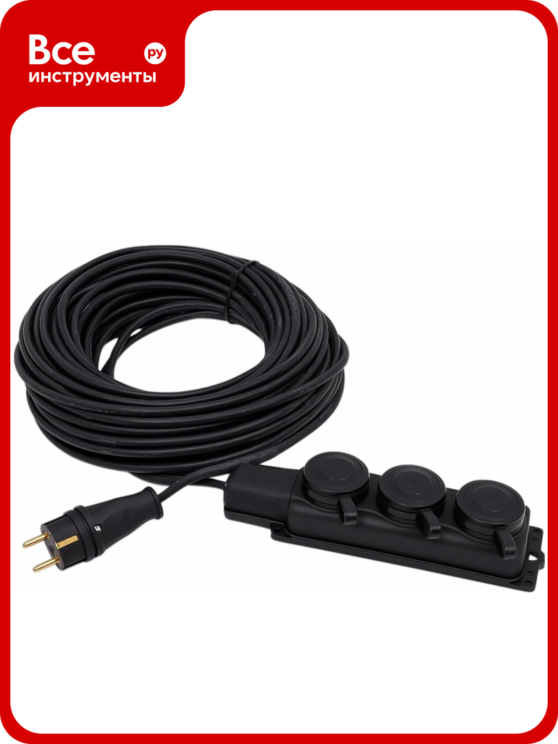 Силовой удлинитель атлант КГ 3500 Вт 3 гнезда 30м (с заземлением) 50014, 3500