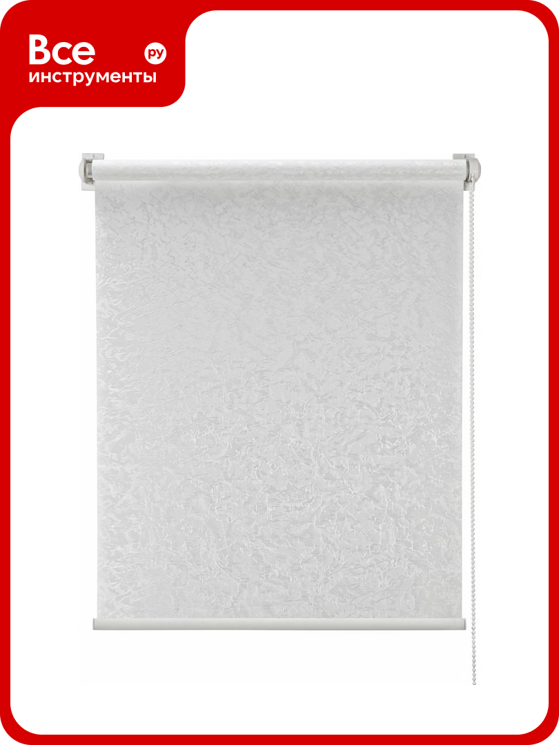 Рулонная штора ПраймДекор Фрост белый из полиэстера, пластиковый механизм, современный стиль, монтаж на потолок и стену