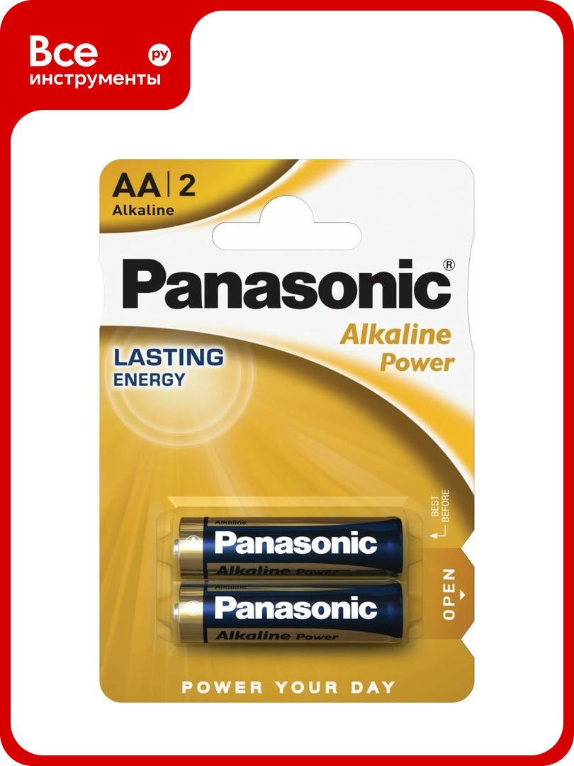 Щелочная батарейка Panasonic LR6 AA Alkaline 1.5В пальчиковый элемент, алкалиновый тип, самозаряд и надёжное напряжение
