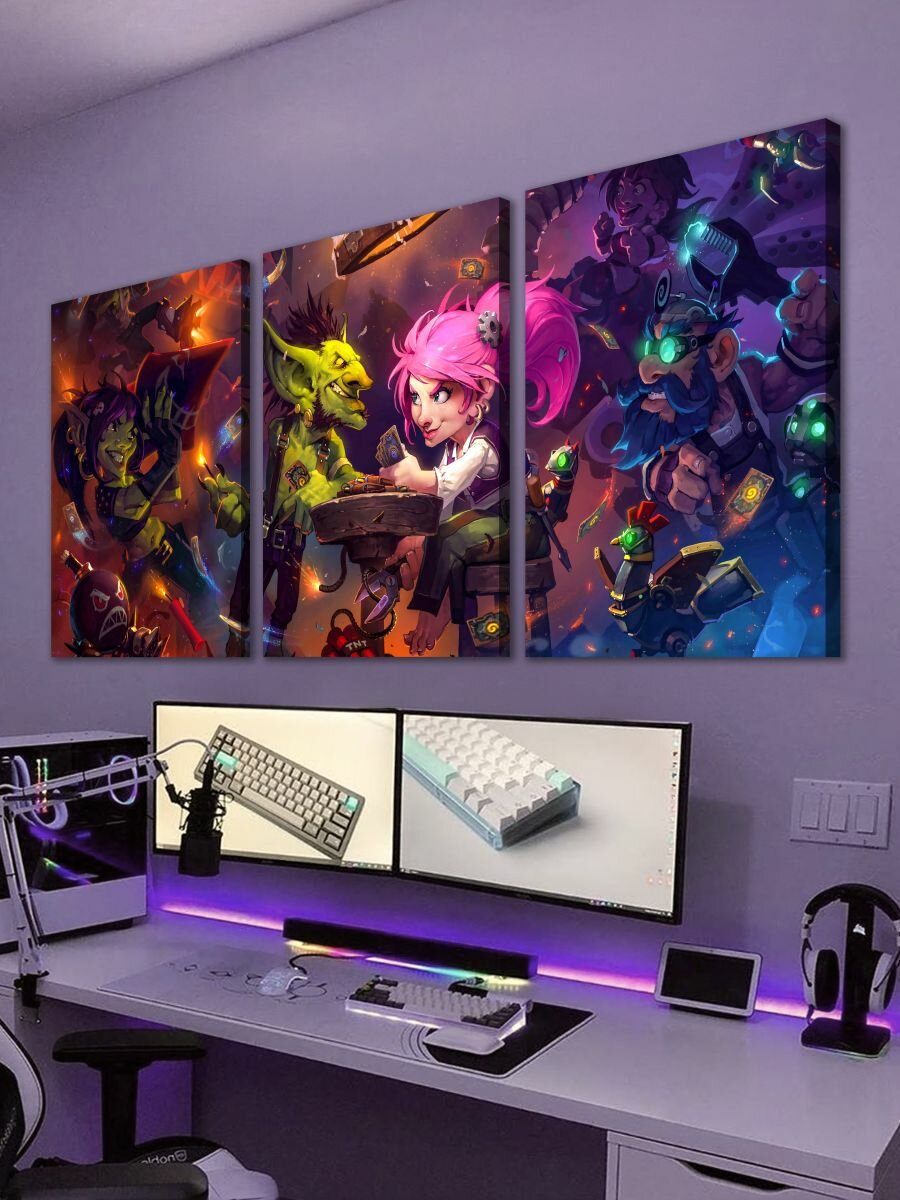Картина на стену модульная "Hearthstone За столом", 150 см х 70 см