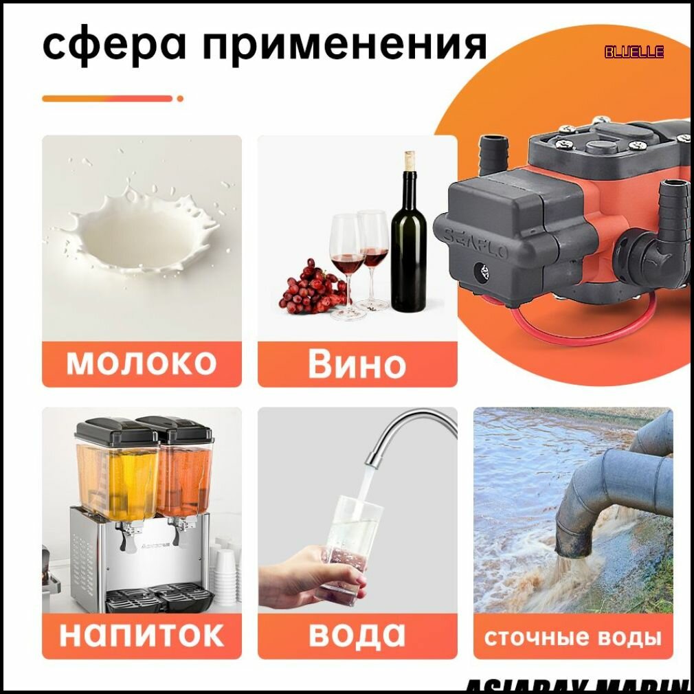 Автоматический мембранный насос SEAFLO Серия 21 для воды 12В 3.8 л/мин, 2.8 бар, компактный и надежный для яхт, лодок, катеров, кемперов и автодомов