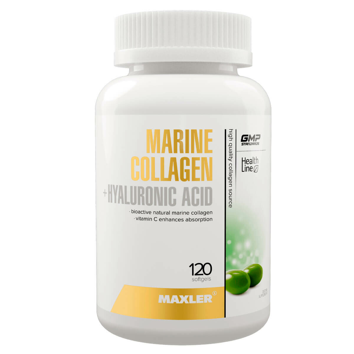 Комплекс Морской коллаген + Гиалуроновая кислота + Витамин С, 120 капсул, MAXLER
