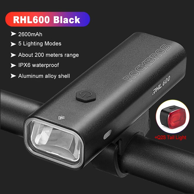 ROCKBROS Велосипедный фонарь 1000LM алюминиевый Черный, RHL600BK Q2S