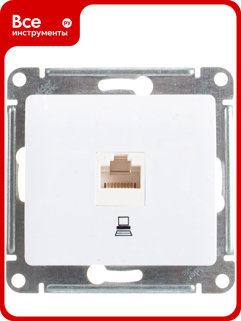 Механизм компьютерной розетки Systeme Electric 1‑м RJ45 Glossa, ABS‑пластик, белый, встраиваемый, IP20, категория