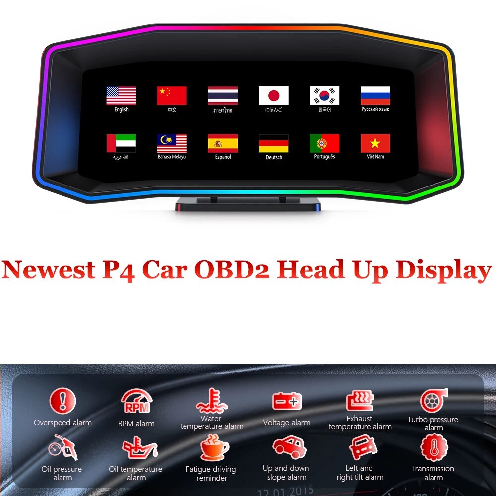 Новый OBDHUD P4 автомобильный OBD2 проекционный дисплей бортовой компьютер цифровой спидометр с расходом топлива авто электронные аксессуары