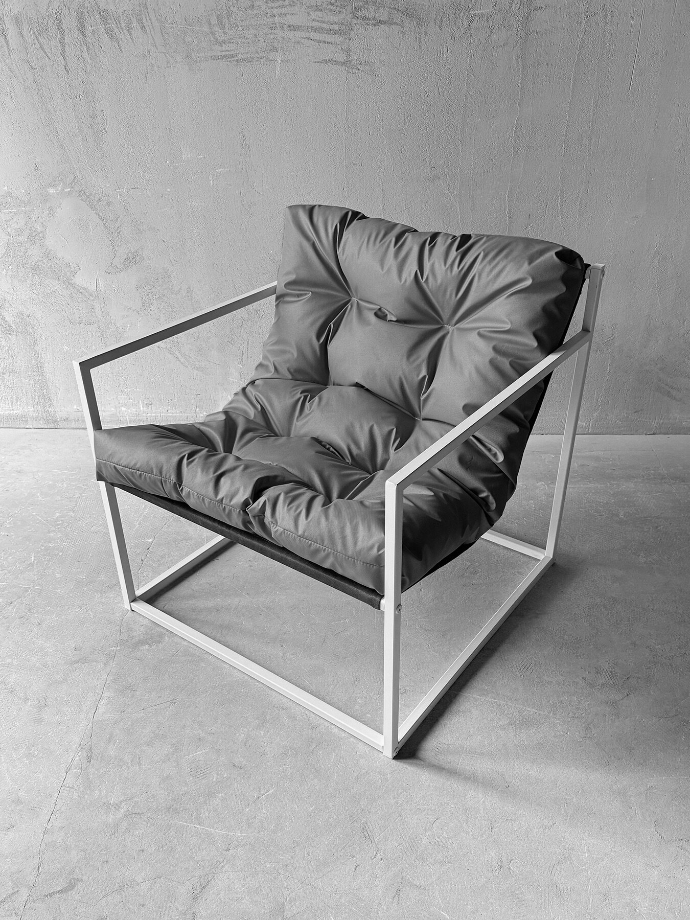 Кресло для отдыха Лофтовик Комфи + серый оксфорд, белый металл